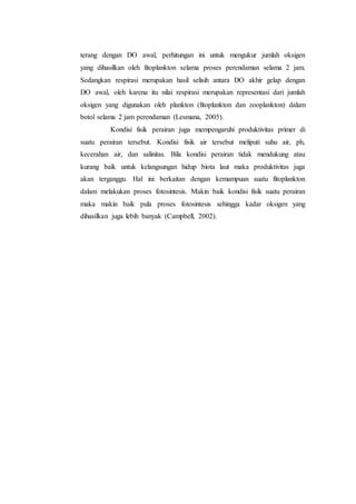 Laporan Praktikum Ekologi: Produktivitas Primer | DOCX