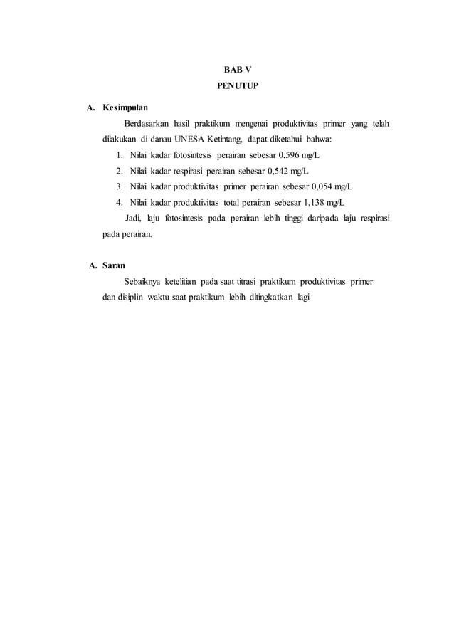 Laporan Praktikum Ekologi: Produktivitas Primer | DOCX