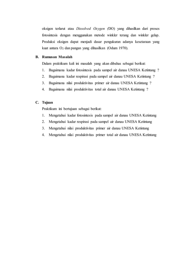 Laporan Praktikum Ekologi: Produktivitas Primer | DOCX