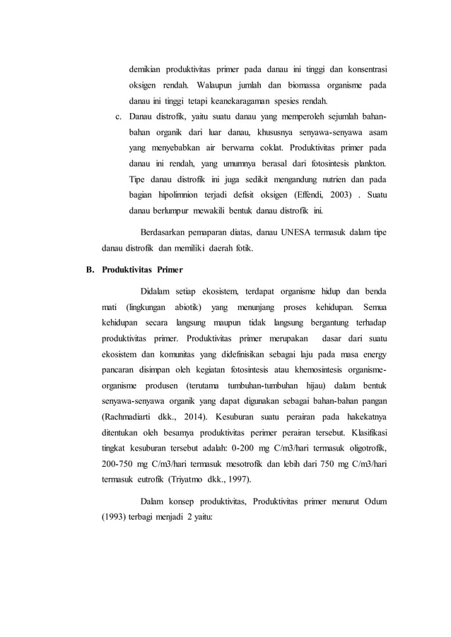 Laporan Praktikum Ekologi: Produktivitas Primer | DOCX