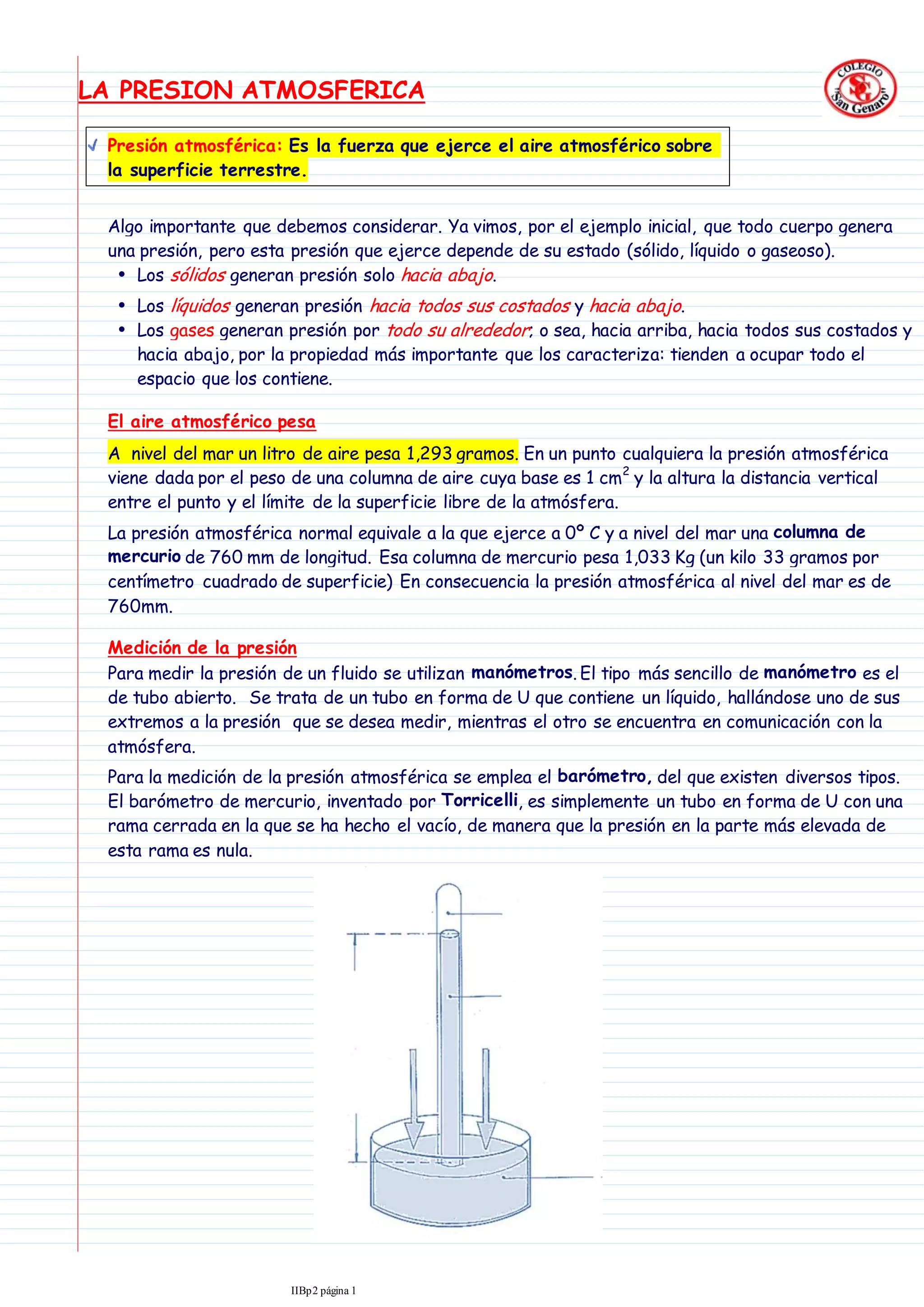 LA PRESION ATMOSFERICA | PDF