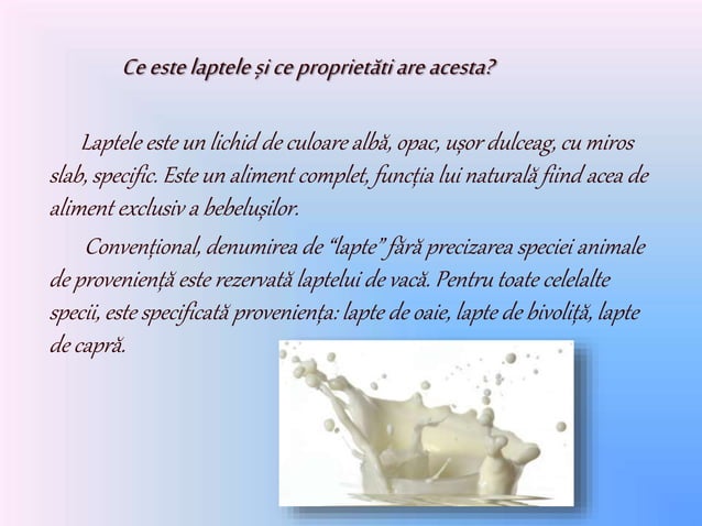 Lapte si produse lactate | PPTX