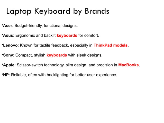 Exploring Laptop Keyboards and Featuress | PPT
