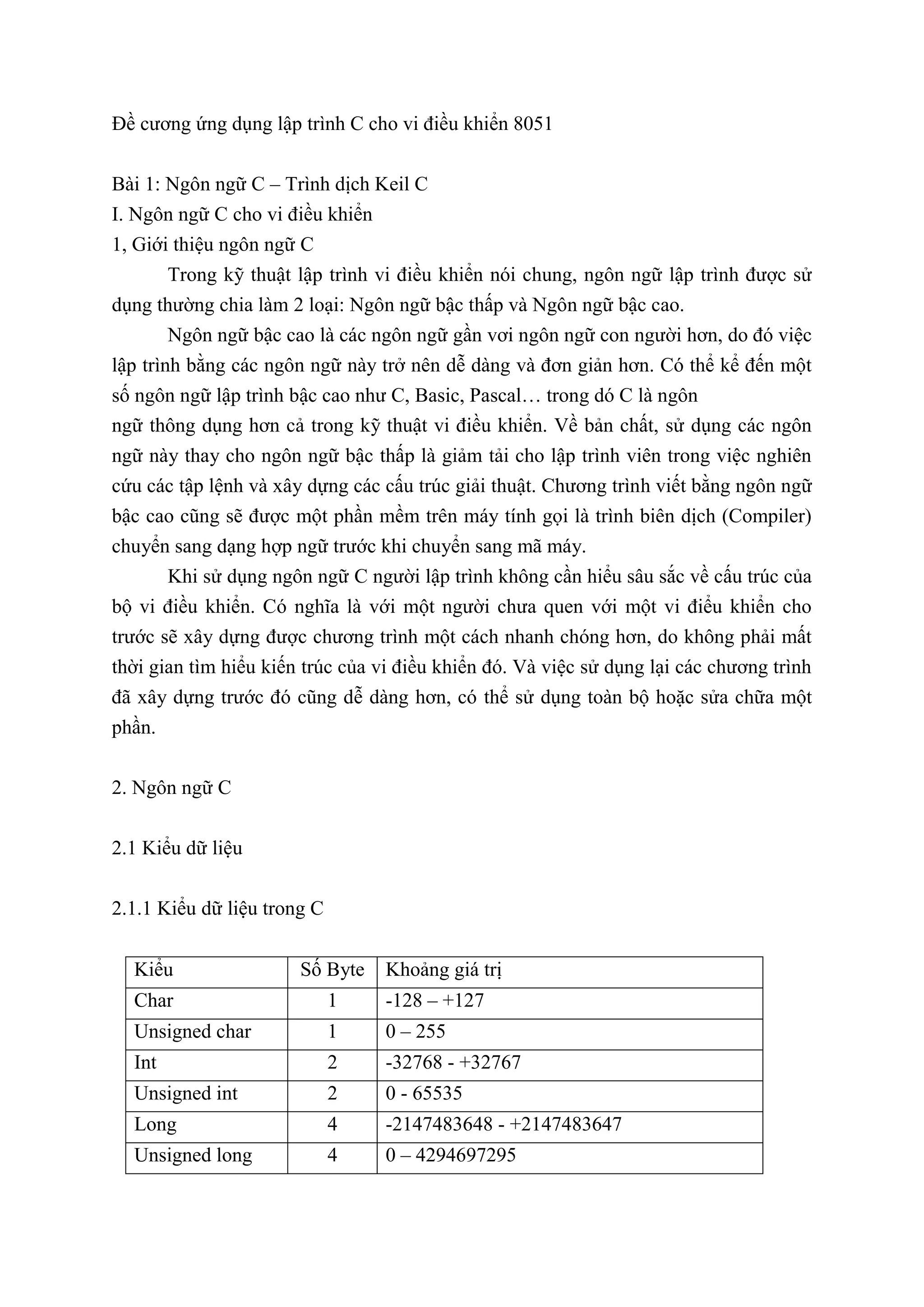 Lập trình C cho VĐK 8051 | PDF