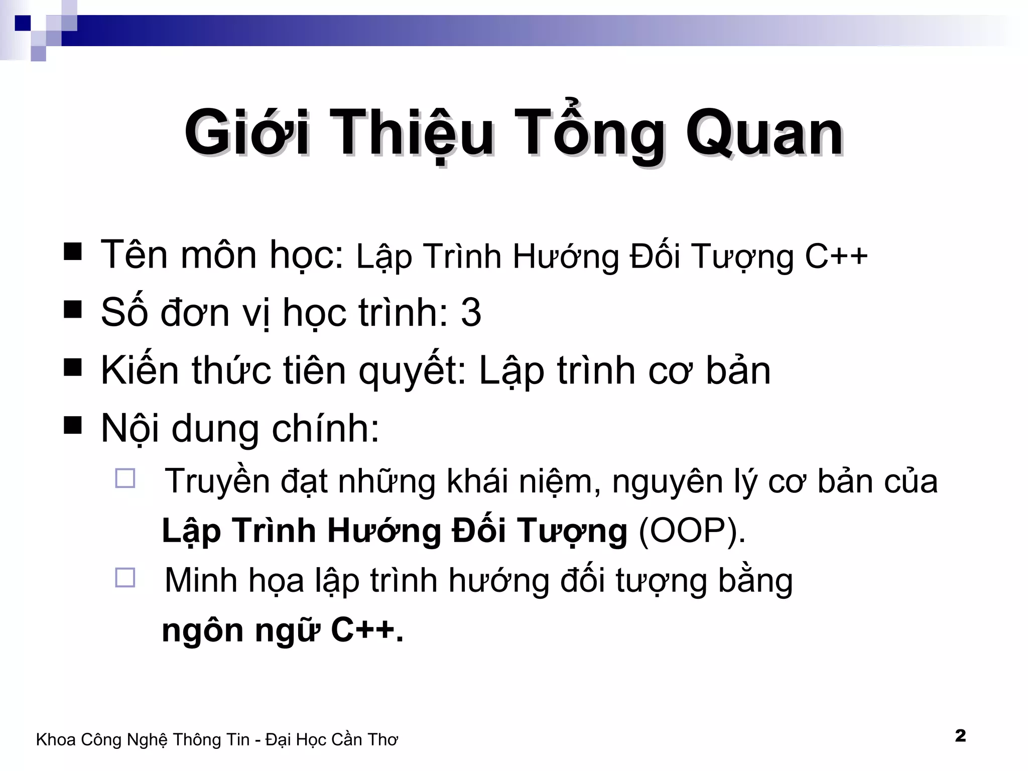 Lap trinh huong_doi_tuong_cpp_dhct_lesson00 | PPT | Free Download