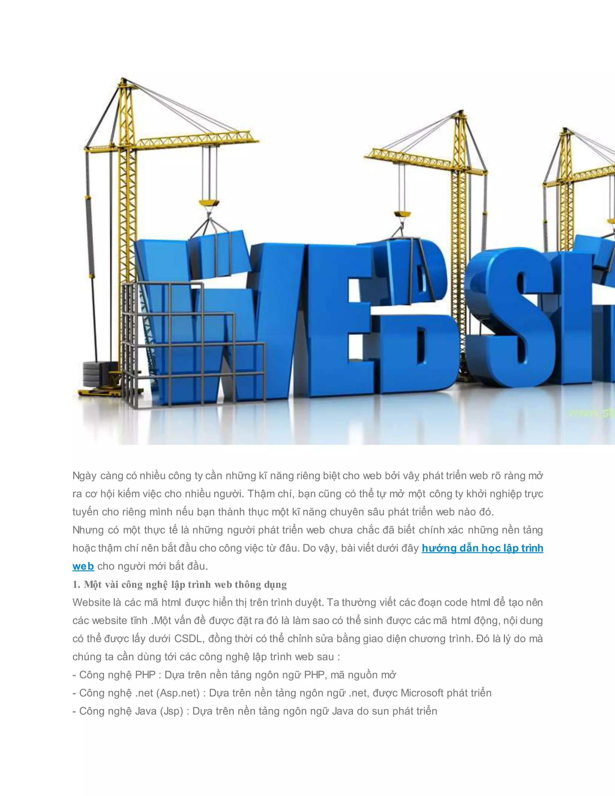 Lap trinh web la gi bat dau hoc lap trinh web tu dau | PDF