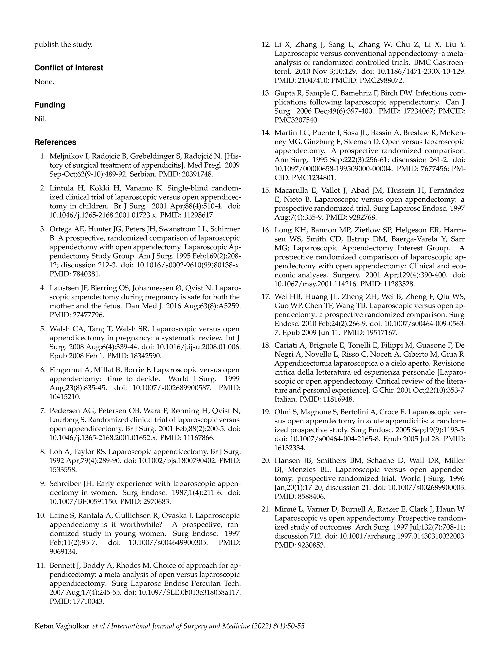 LAPAROSCOPIC VERSUS OPEN APPENDICECTOMY IN ADULTS. (STUDY OF 50 CASES ...