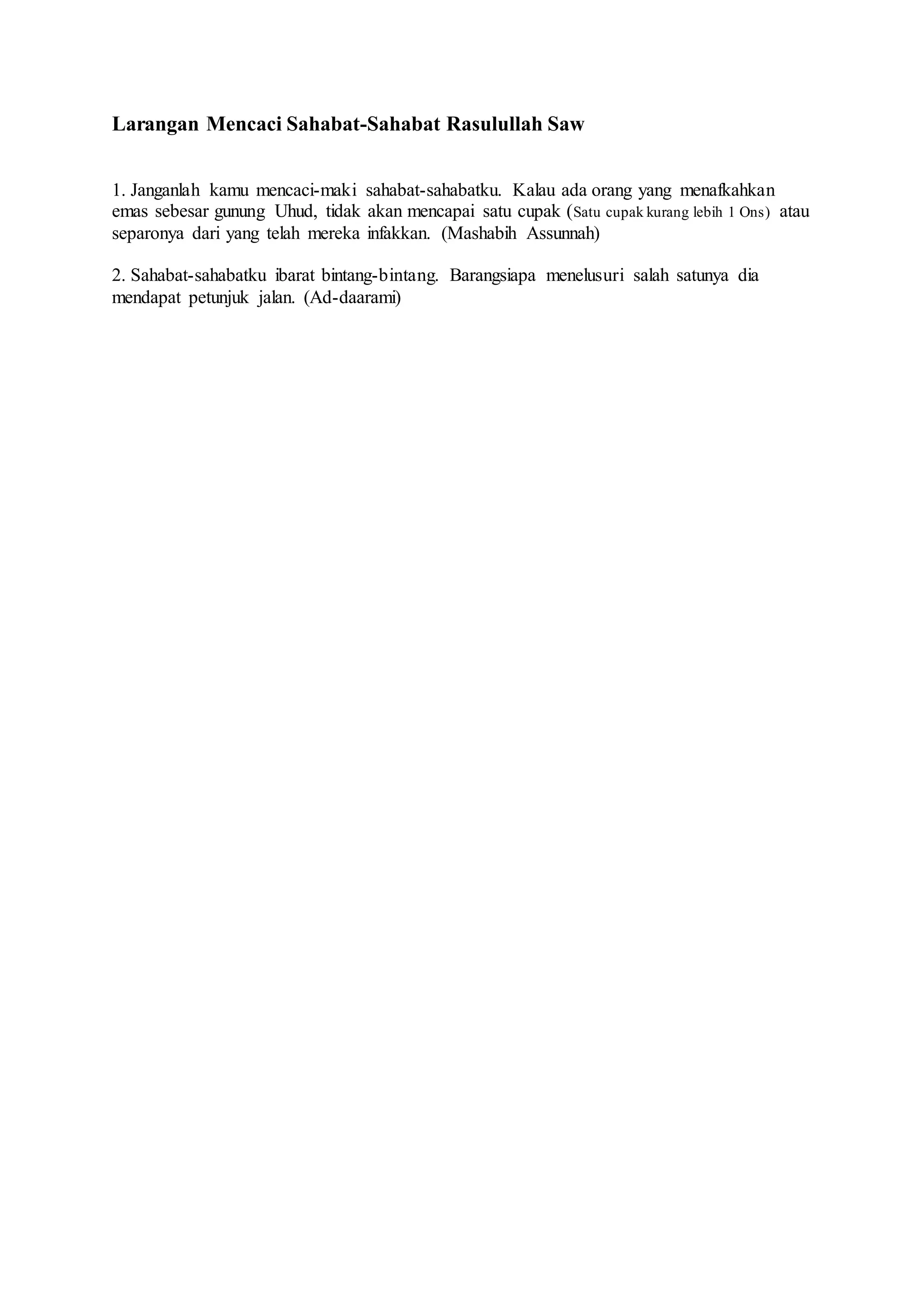 Larangan mencaci sahabat sahabat rasulullah saw | DOCX
