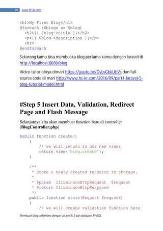 Laravel 5 Tutorial : Membuat Blog Sederhana dengan Laravel 5.3 | PDF