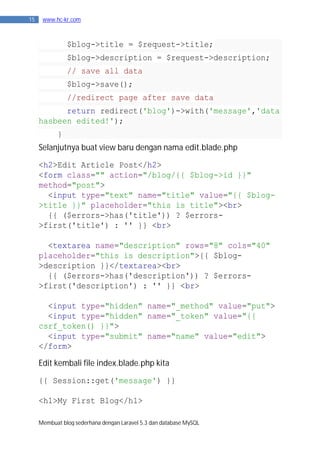 Laravel 5 Tutorial : Membuat Blog Sederhana dengan Laravel 5.3 | PDF | Free Download
