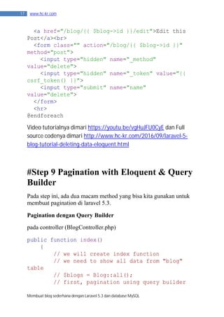 Laravel 5 Tutorial : Membuat Blog Sederhana dengan Laravel 5.3 | PDF | Free Download