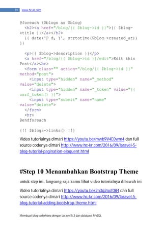 Laravel 5 Tutorial : Membuat Blog Sederhana dengan Laravel 5.3 | PDF