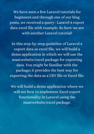 Laravel 8 export data as excel file with example | PDF | Internet | Computing