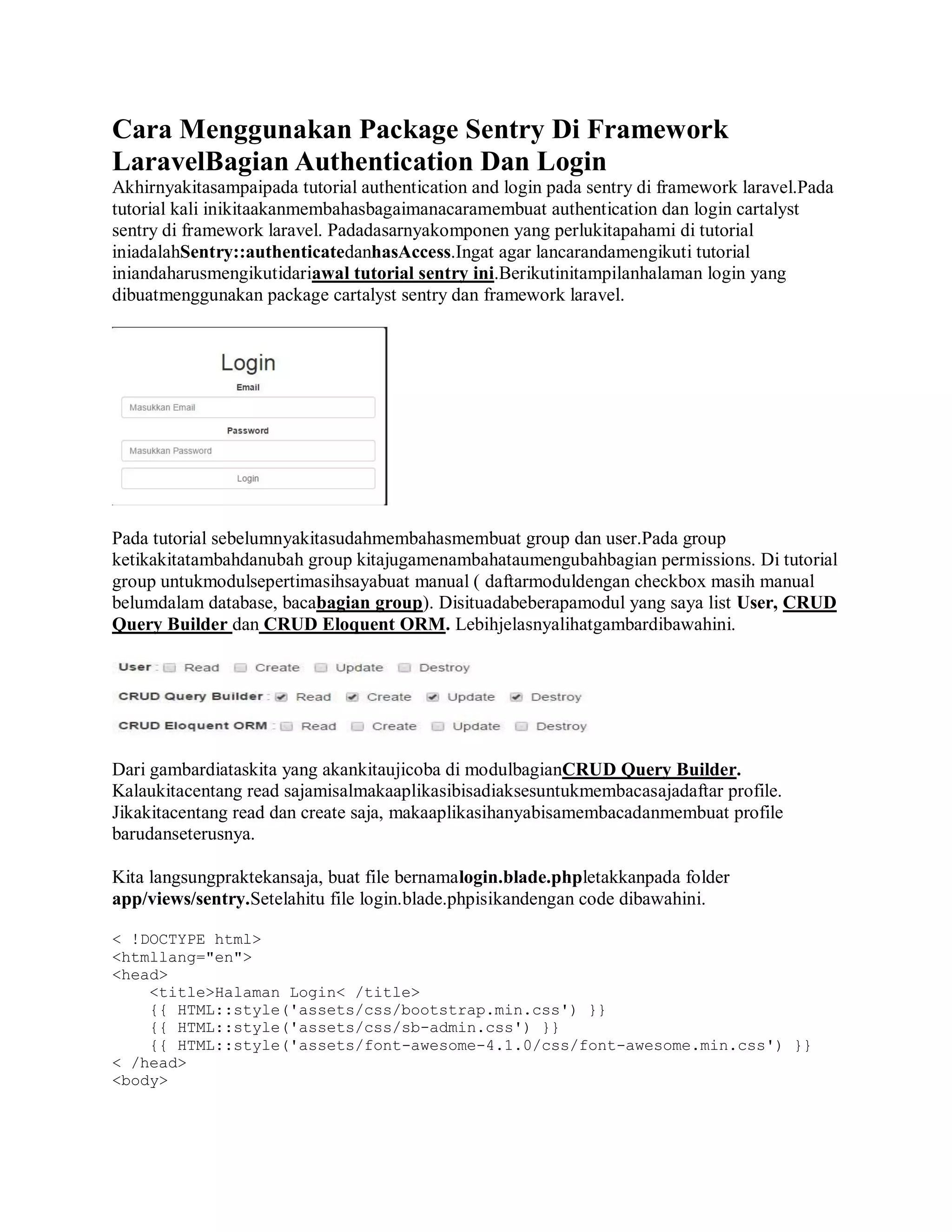 Laravel bagian authentication dan login | tutorial laravel 4 | PDF