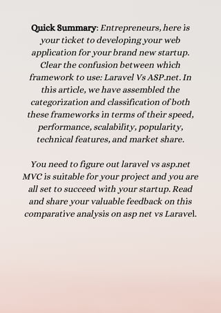 Laravel vs asp.net framework a complete comparative analysis | PDF