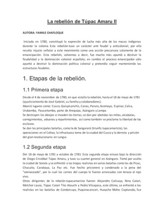 La rebelión de tupac amaru | DOCX