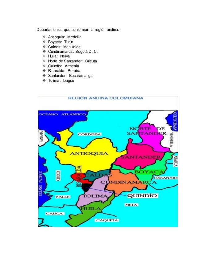 Mapa De La Region Andina REGION ANDINA DE COLOMBIA