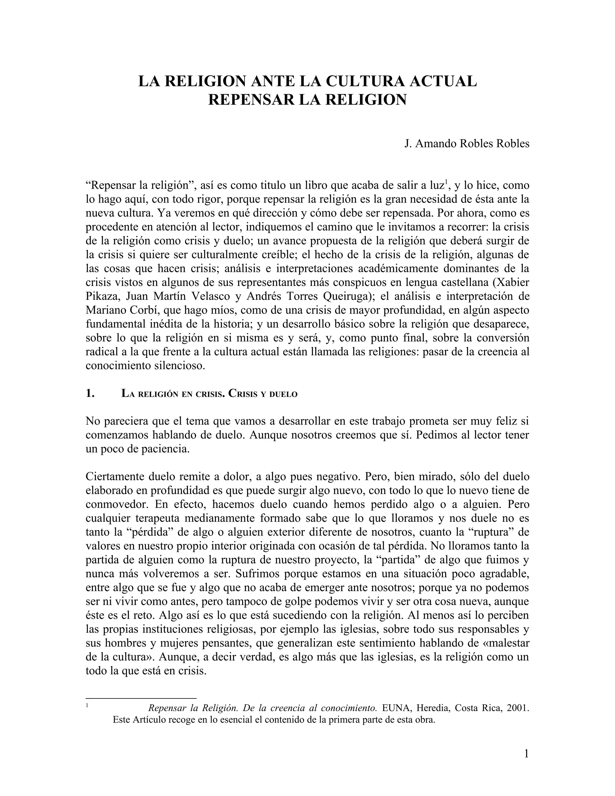 La Religion Ante La Cultura Actual | DOC