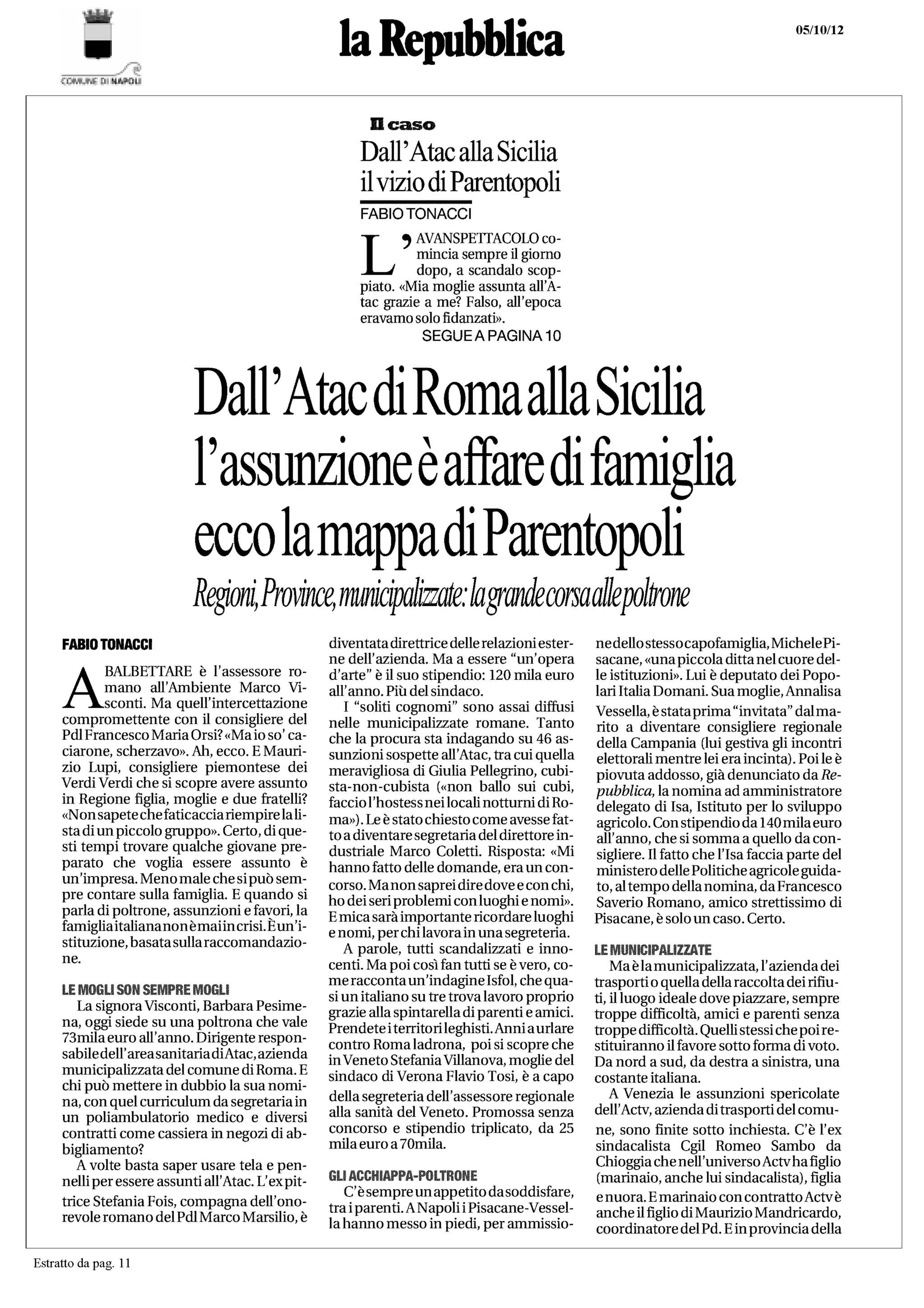 La repubblica dall'atac alla sicilia ecco la mappa di parentopoli | PDF