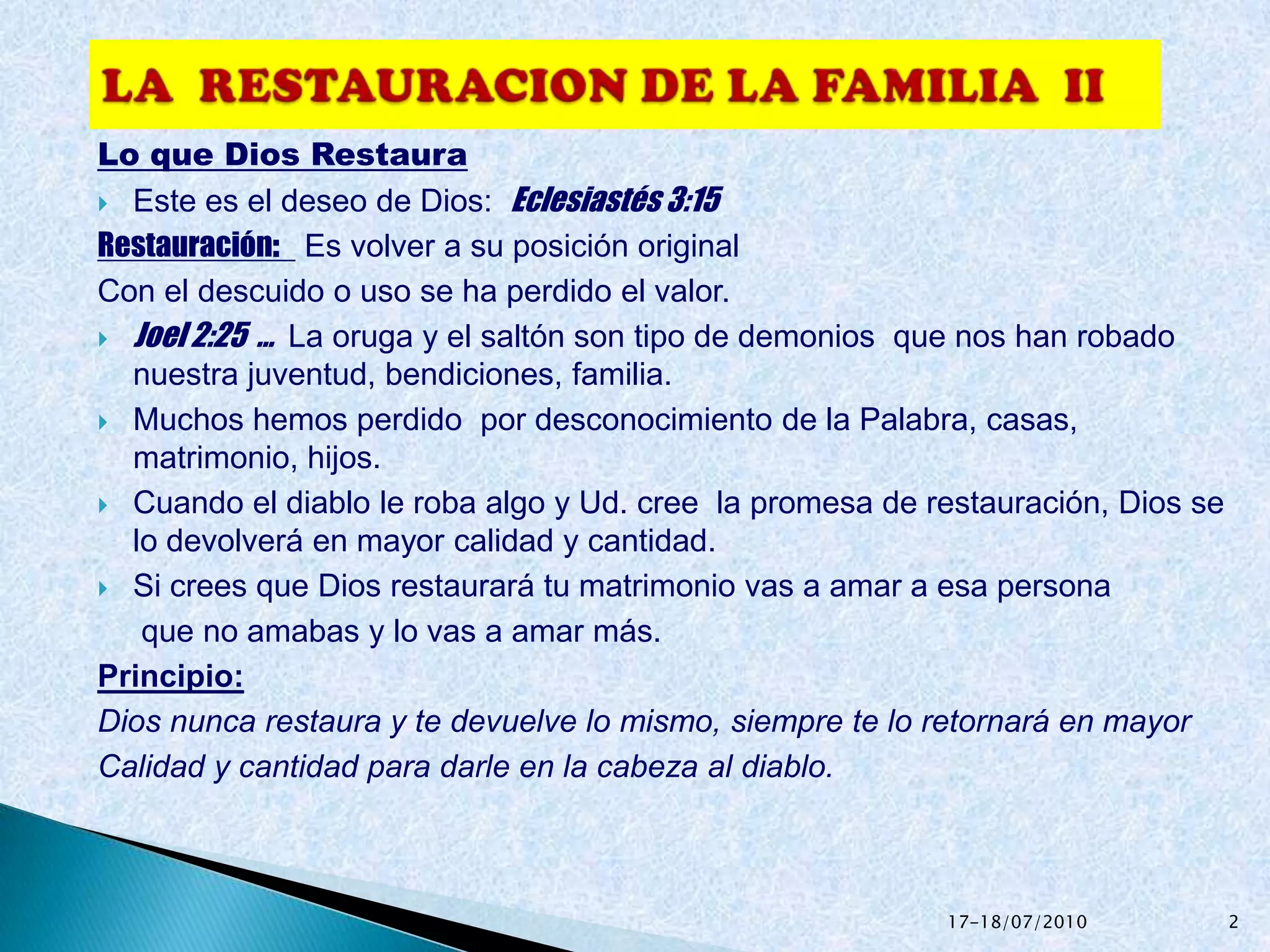La restauracion de la familia II | PPTX