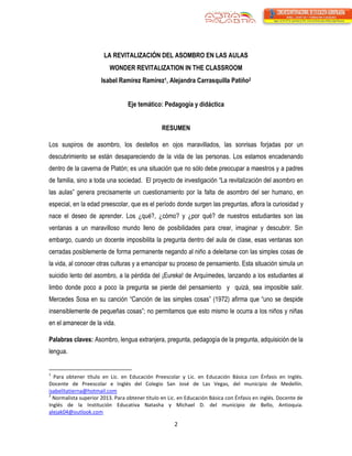 La revitalización del asombro en las aulas. | PDF