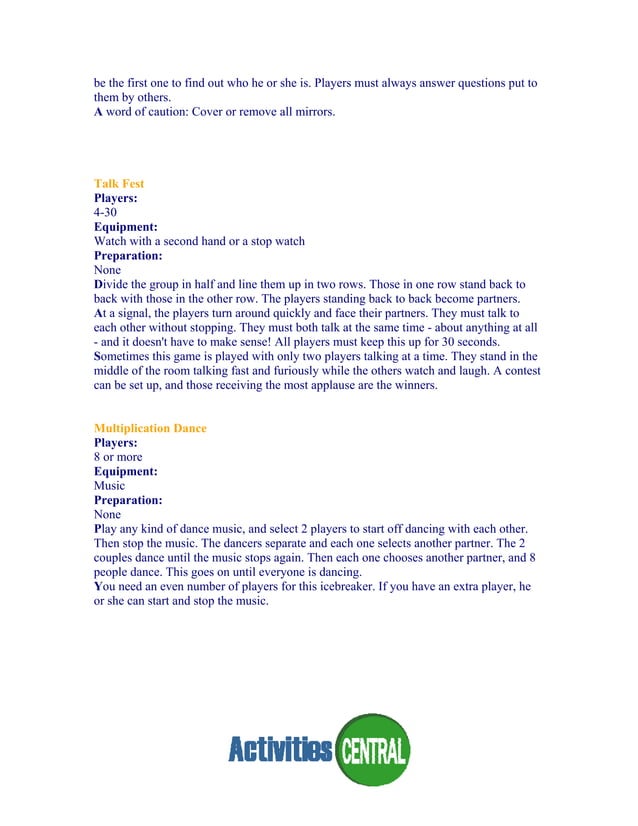 Large group icebreakers | PDF