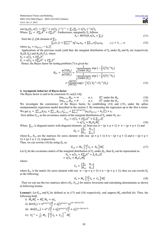 Large sample property of the bayes factor in a spline semiparametric regression model | PDF