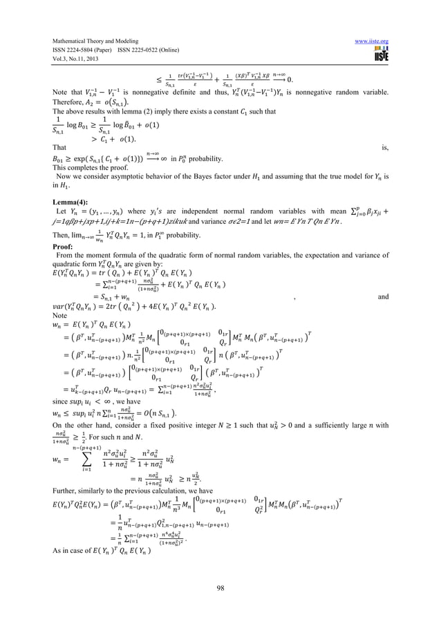 Large sample property of the bayes factor in a spline semiparametric regression model | PDF