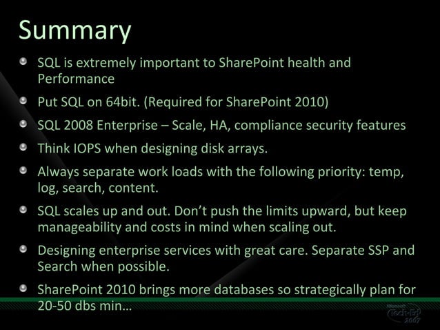 Large Scale SQL Considerations for SharePoint Deployments | PPT