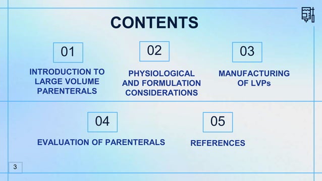 LARGE VOLUME PARENTERALS FORMULATION.pptx | Chemistry | Science
