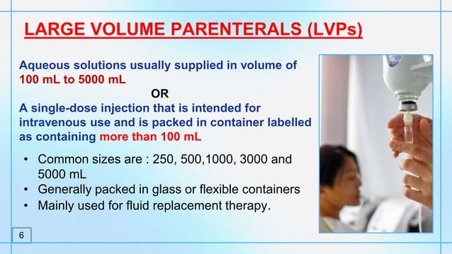 LARGE VOLUME PARENTERALS FORMULATION.pptx | Chemistry | Science