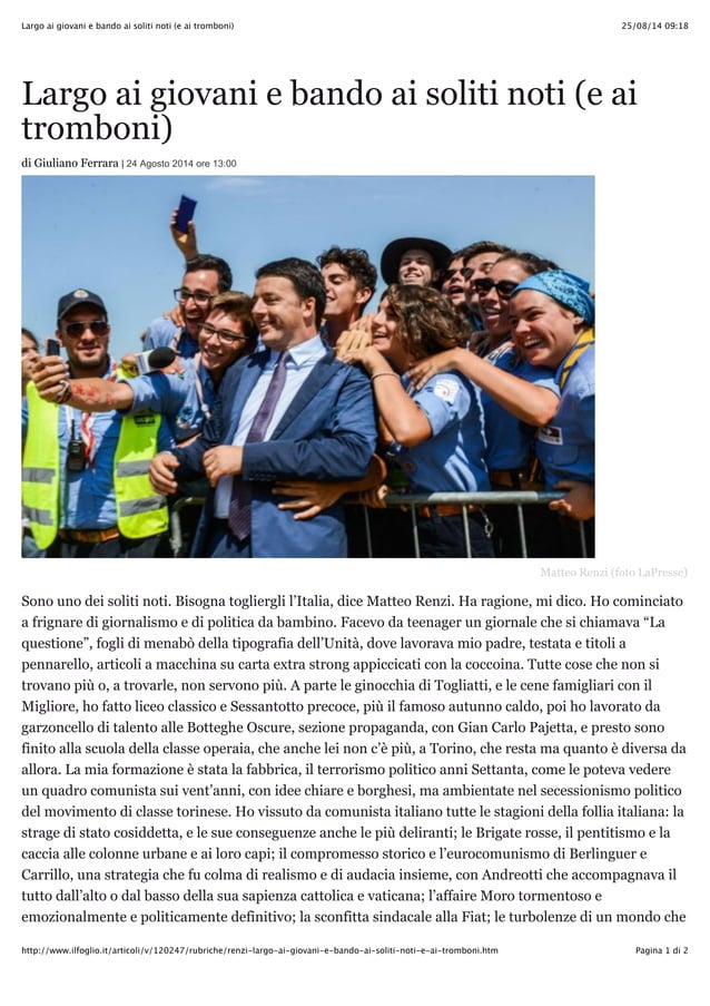 Largo ai giovani e bando ai soliti noti (e ai tromboni) | PDF