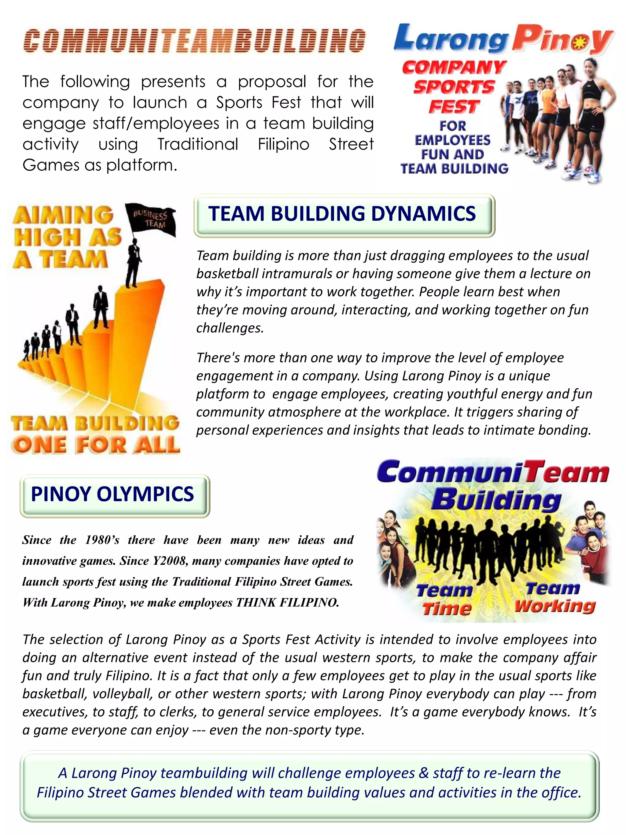 Larong Pinoy Corporate Team Building Sports Fest | PDF