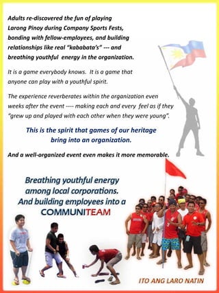 Larong Pinoy Corporate Team Building Sports Fest | PDF