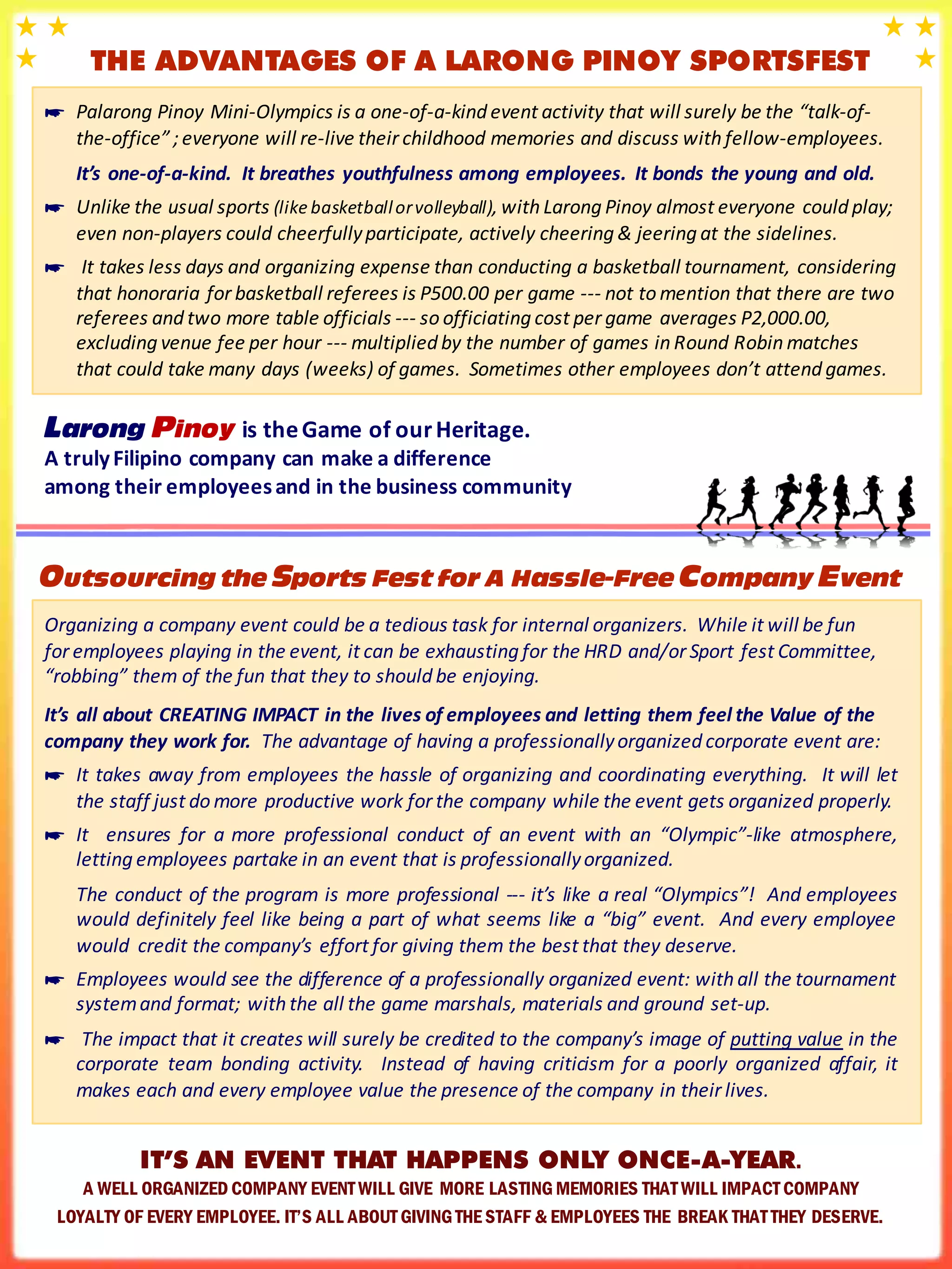 Larong Pinoy Teambuilding Sportsfest by Magna Kultura | PDF