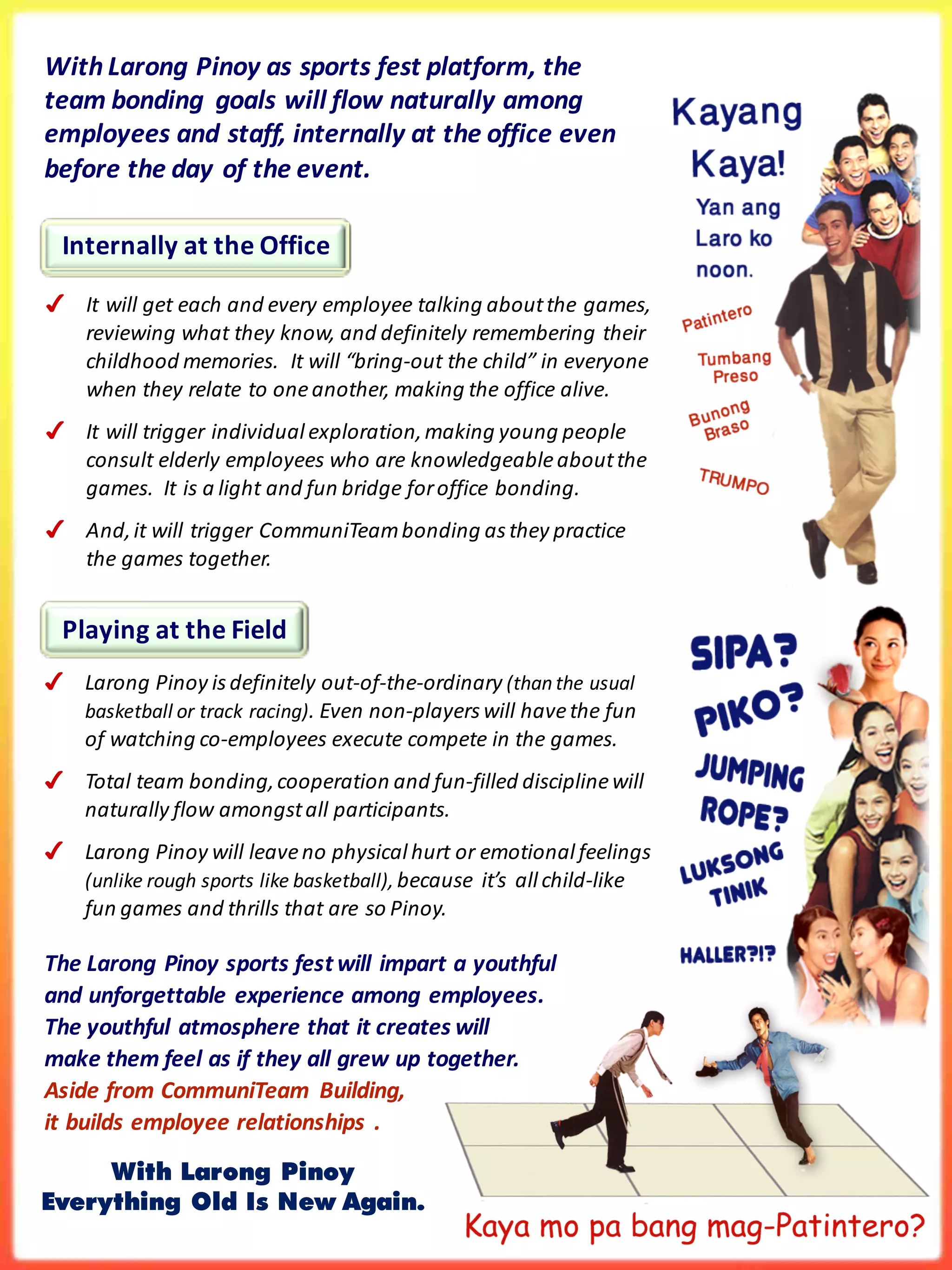 Larong Pinoy Teambuilding Sportsfest by Magna Kultura | PDF