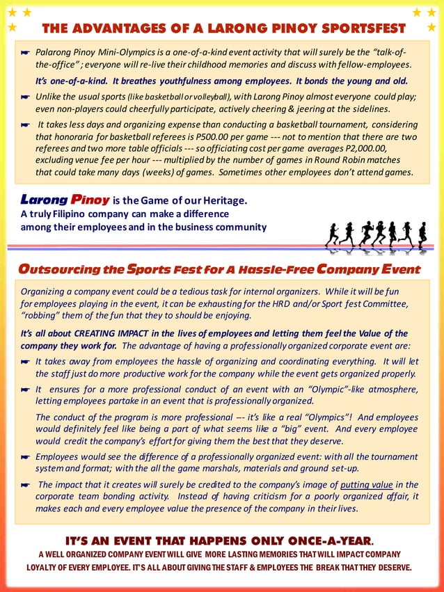 Larong Pinoy Teambuilding Sportsfest by Magna Kultura | PDF
