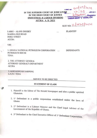 Larry Dogbey sues Dr KK Sarpong | PDF