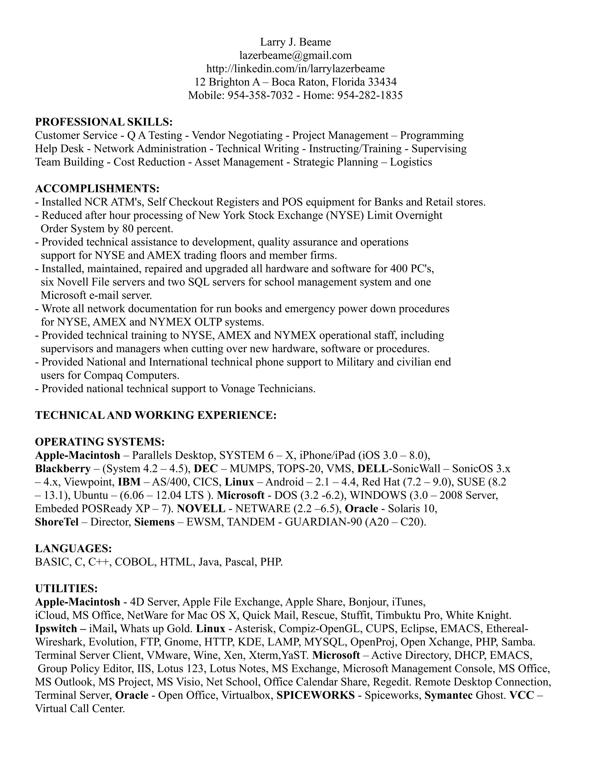 Larry Beame's resume as of 12 14-2015 | PDF