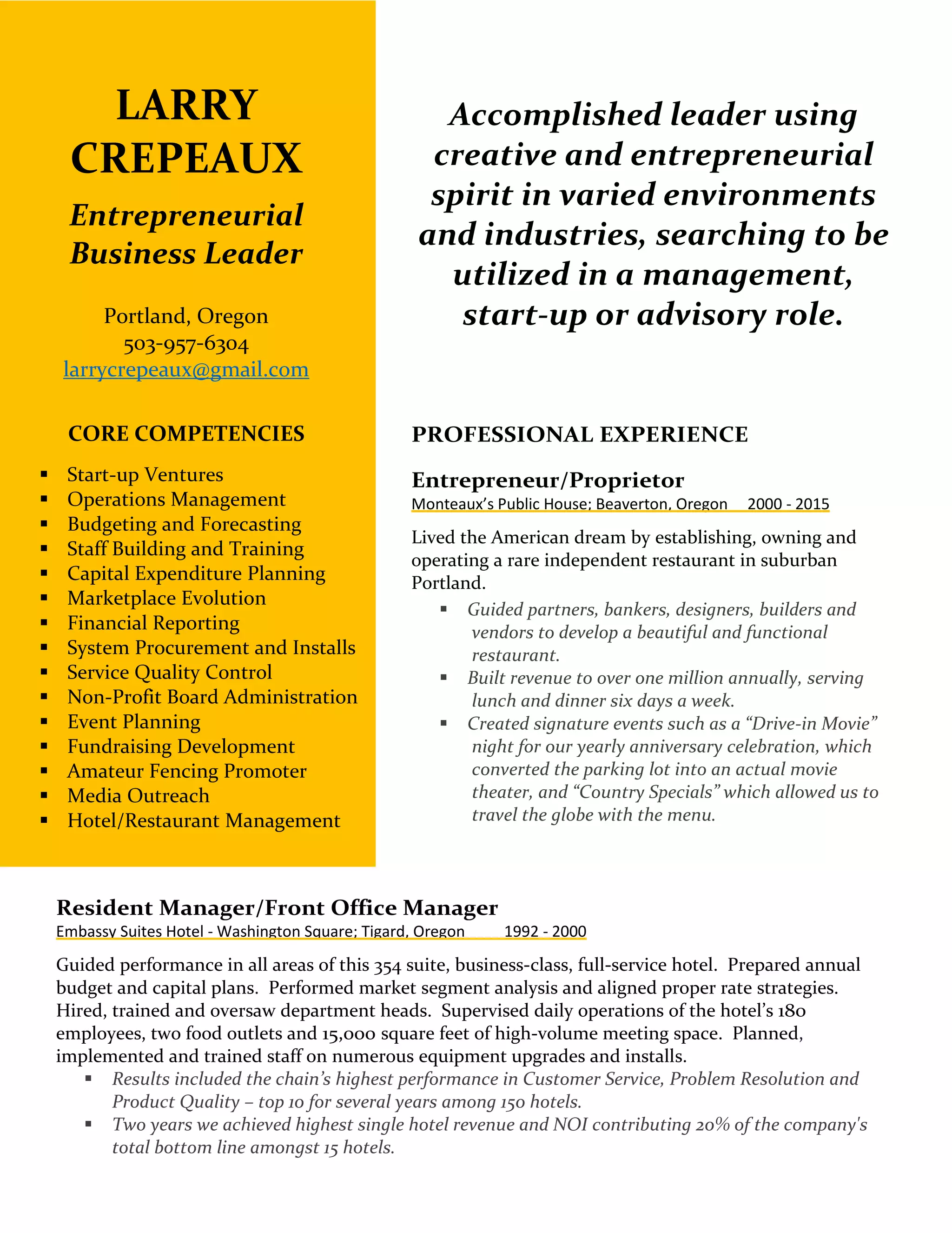 Larry crepeaux resume '16 | PDF