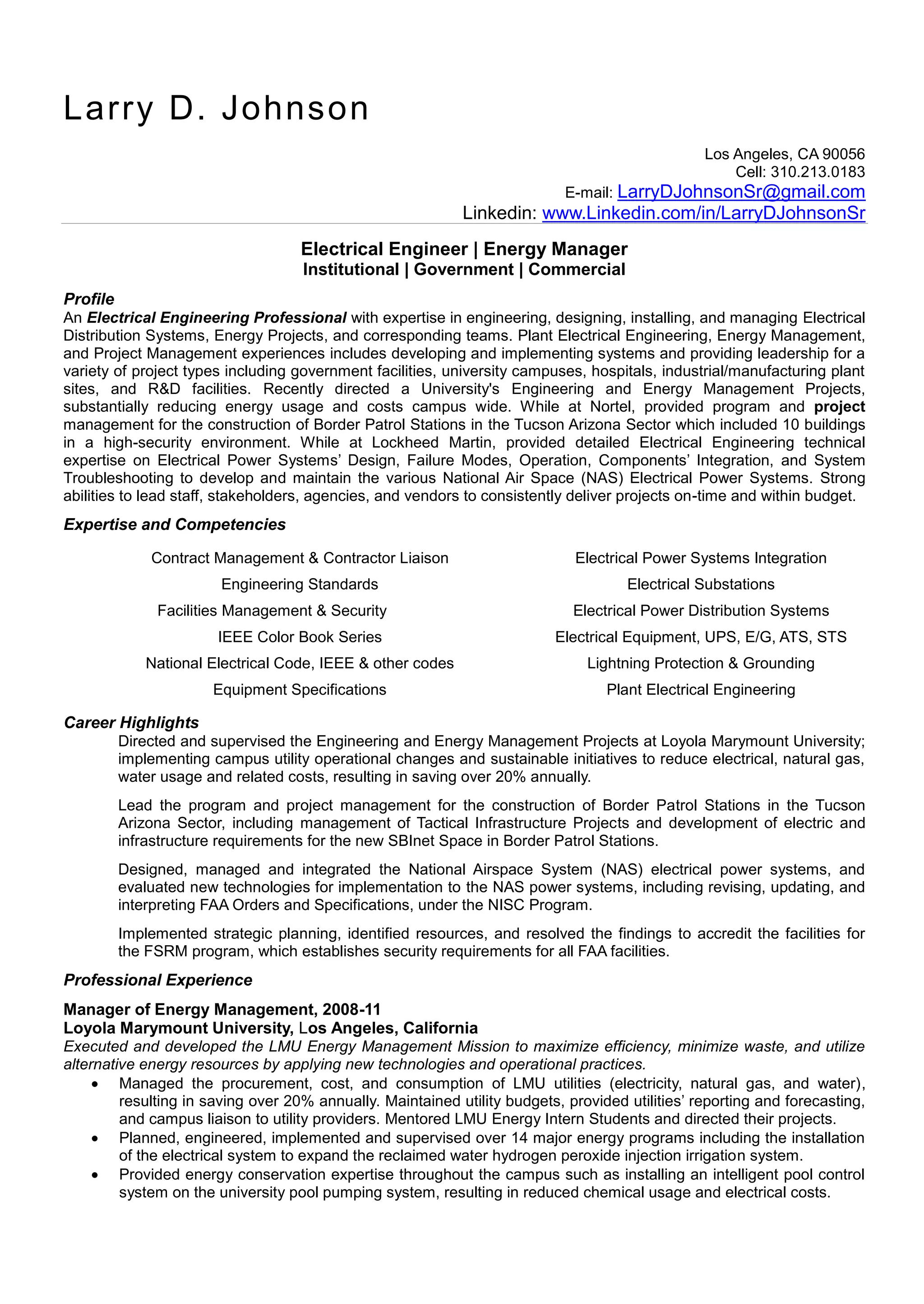 Larry D Johnson Resume2011 | PDF