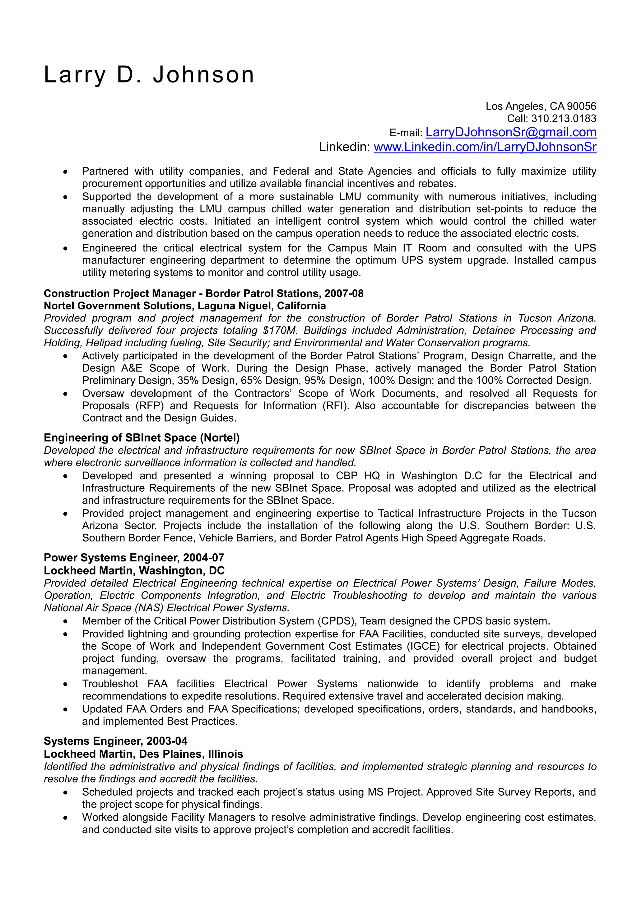Larry D Johnson Resume2011 | PDF
