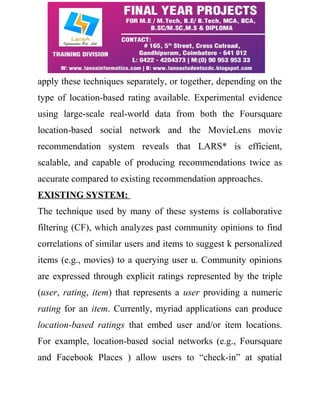 Lars an efficient and scalable location-aware recommender system | PDF