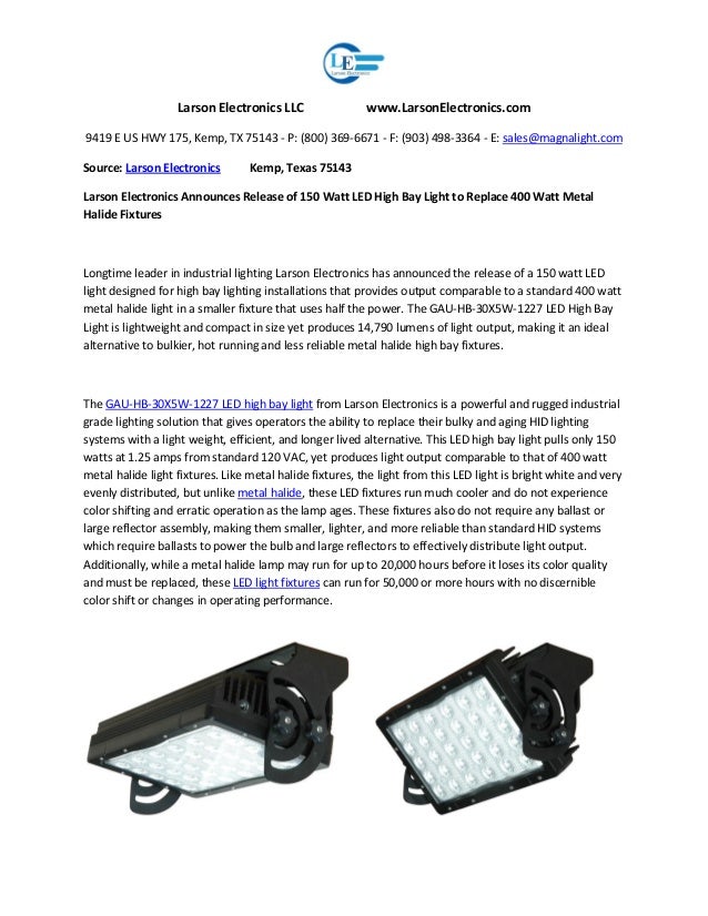 150 Watt LED High Bay Light to Replace 400 Watt Metal Halide Fixtures ... 150 Watt LED High Bay Light to Replace 400 Watt Metal Halide Fixtures ...