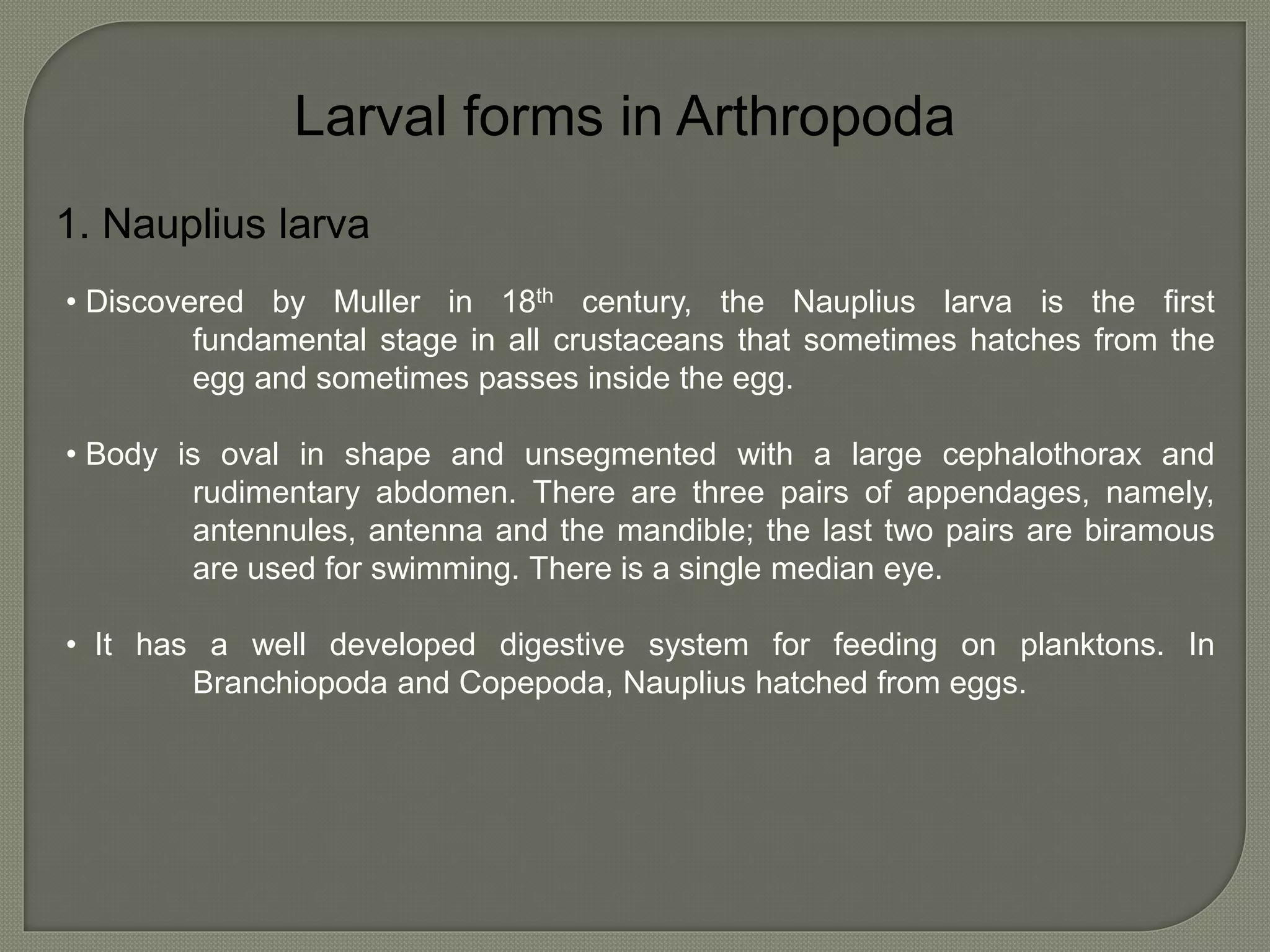 Larval forms and their significance in arthropoda | PPTX