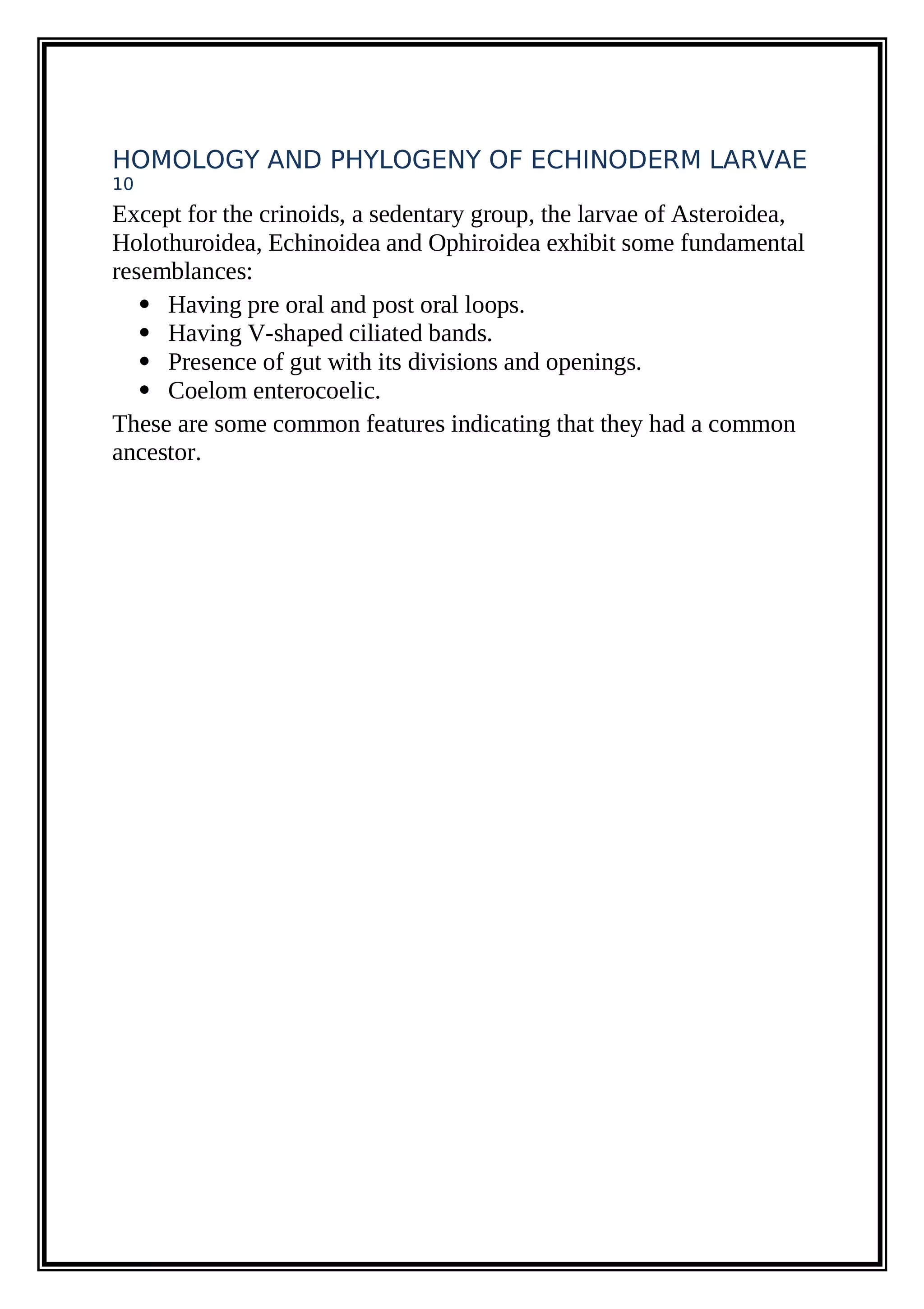 Larval forms of echinoderms | PDF