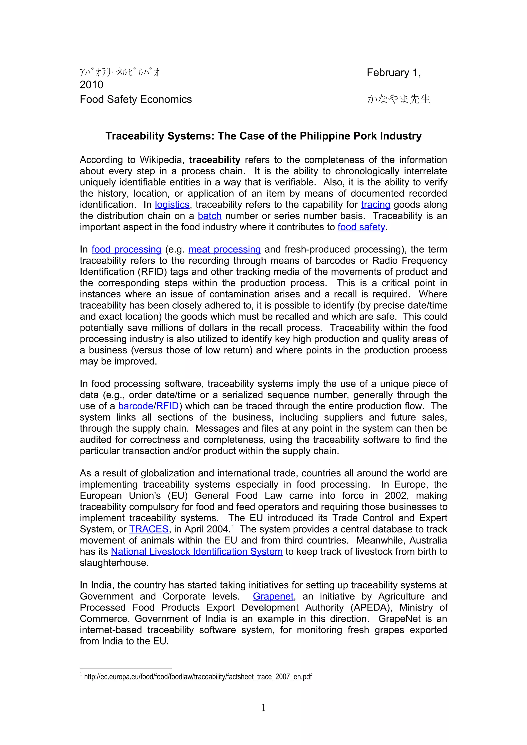 Lary nel abao traceability systems final report | PDF