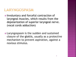 LARYNGOSPASAM A complication of General Anesthesia, commonly ocured at ...