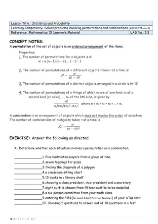 LEARNING ACTIVITY SHEET FOR MATH10 3RD Q | PDF