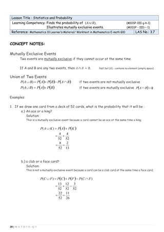 LEARNING ACTIVITY SHEET FOR MATH10 3RD Q | PDF